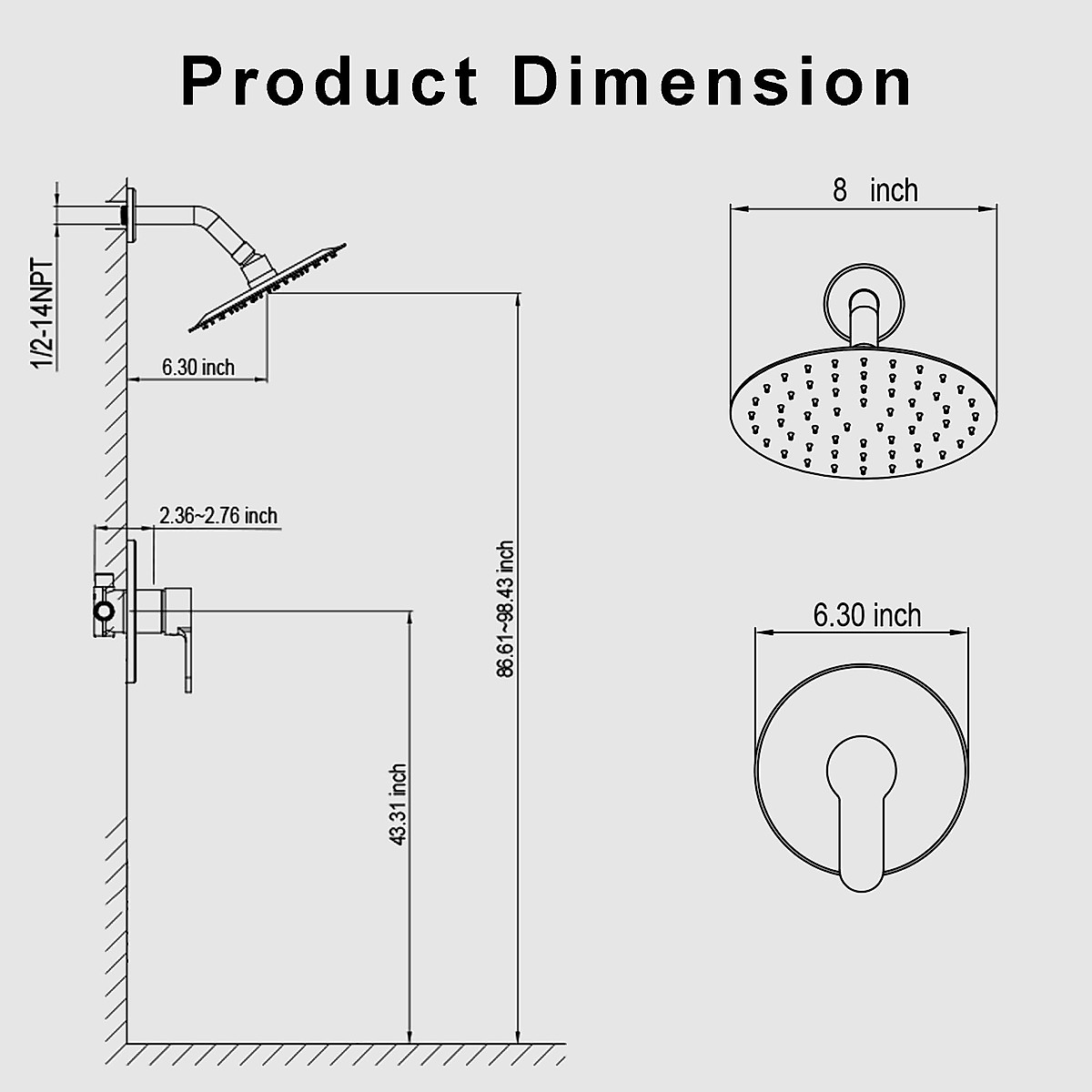Holispa Shower Faucet, Black Shower Faucet Set with 8-Inch Rainfall Shower Head, Single-Handle Shower Trim Kit Included Shower Valve, Matte Black