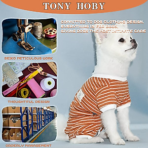 TONY HOBY Female Pet Dog Pajamas Stripes 4 Legged Dog pjs Jumpsuit Soft Cotton Dog Clothes (XL，Orange+White-Girls)