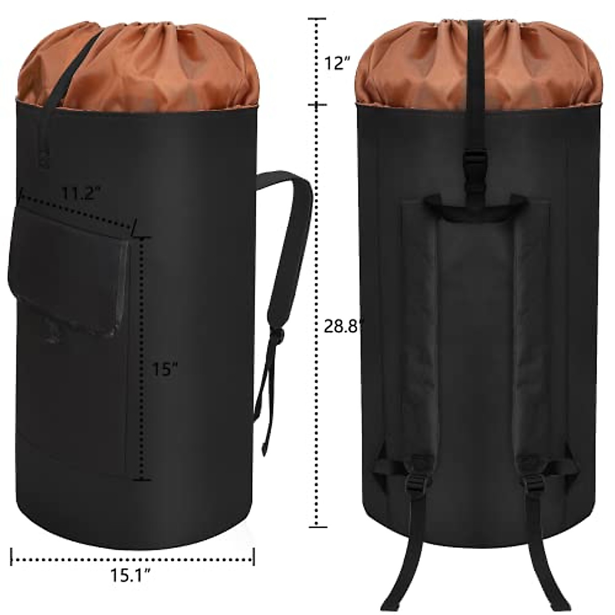 SJEhome 115L Laundry Bag Backpack Extra Large, Portable Durable Laundry Bag with Adjustable Padded Shoulder Straps,Heavy Duty laundry bag with Pocket for College Dorm,Travel,Laundromat,Apartment,Black