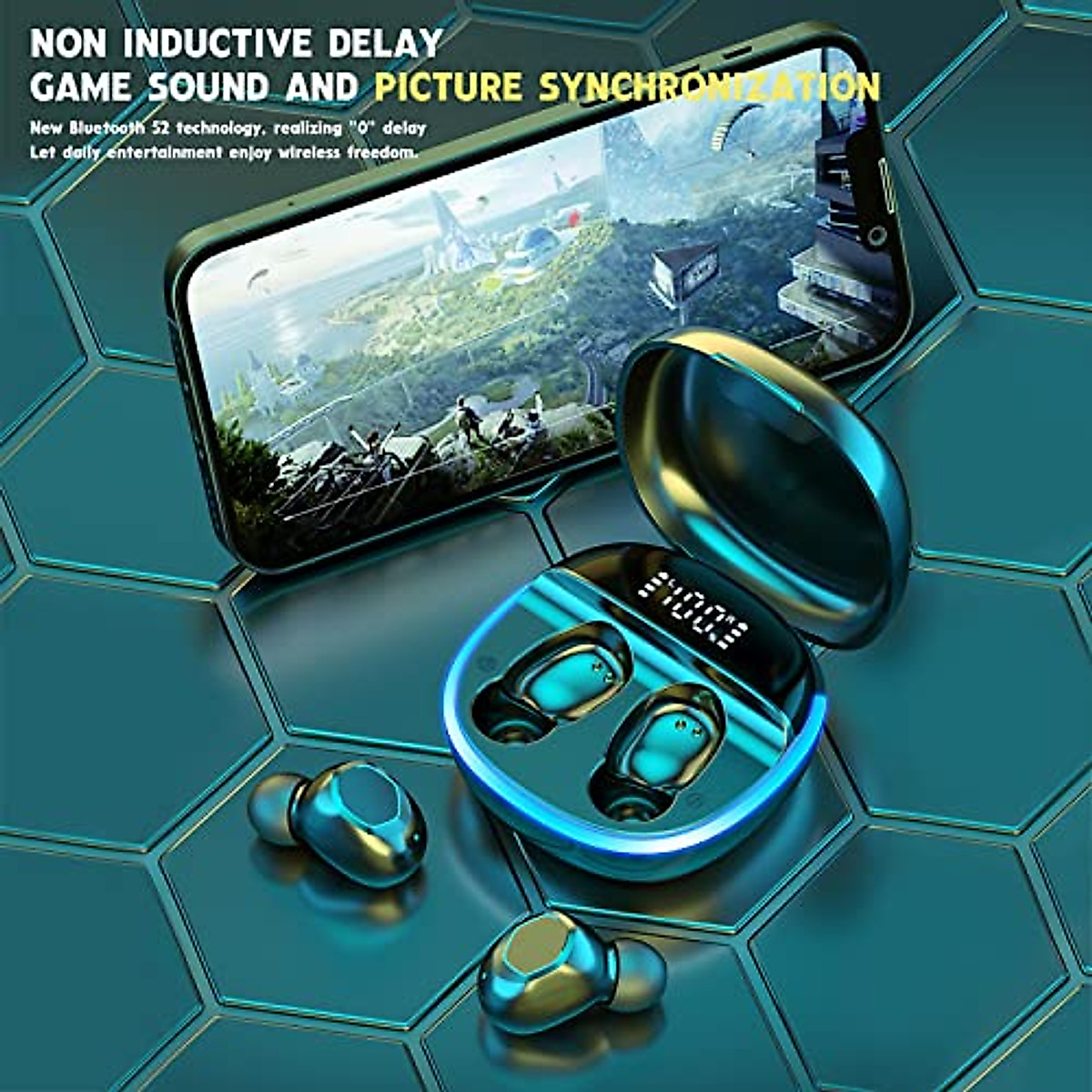 HiFi Bluetooth Earbuds, Stereo Surround Sound, Wireless Headphone 9D Stereo Sports Earbuds Headsets with Microphone, Immersive Premium Sound Headset