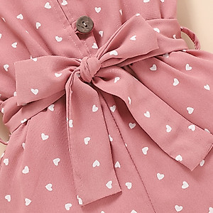 Tikoubabe Toddler Girl Clothes Baby Summer Cute Halter Romper V-Neck Outfits Love Heart Bow Knot Light Red 2T-3T 100CM