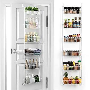 melos White Over The Door Pantry Organizer Rack, 6-Tier Heavy-Duty Metal Back Of Door Shelf Organizer, Over The Door Hanging Spice Rack With 6 Full Baskets - Storage, Closet, Bathroom, Kitchen, 15in