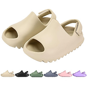 Toddler Little Kids Slides Sandals Summer Slip-On Sandals Shower Beach Pool Anti-slip Slippers for Kids Girls White Sandals Toddler Water Shoes for Boys Toddler Slides (Beige, Size 4.5-5, 130)