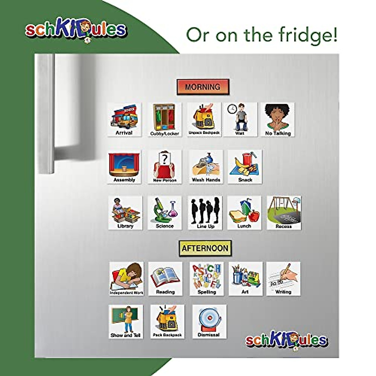 SchKIDules Visual Schedule for Kids 87Pc Education Collection - Classroom and Homeschool Visual Supports: 66 School-Themed Magnets and 21 Headings for Preschool, Special Ed, Autism, ADHD