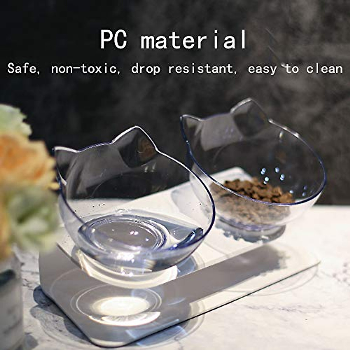 Luck Dawn Double Elevated Cat Bowls with Raised Stand, 15 Tilted cat Bowl Design Neck Guard Stand Raised Pet Food Water Feeder Bowl for Cats or Small Dogs