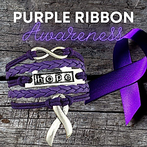 Infinity Collection - Purple Ribbon Charm Bracelet, Engraved (Where There is a Will There is a Way) HOPE Adjustable Bracelet for Women with Purple Ribbon Charm, Gift for Women - Purple