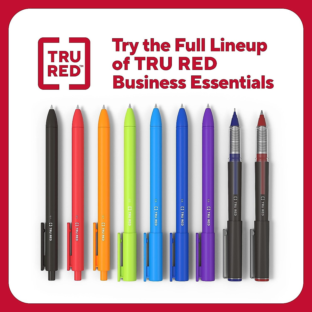STAPLES TRU RED Retractable Quick Dry Gel Pens, Black, 0.7mm Medium Point (1 Dozen Pens) – Smooth-Flowing Black Ink Pen with Full Rubberized Barrel for Comfort, Acid-Free Gel Pens
