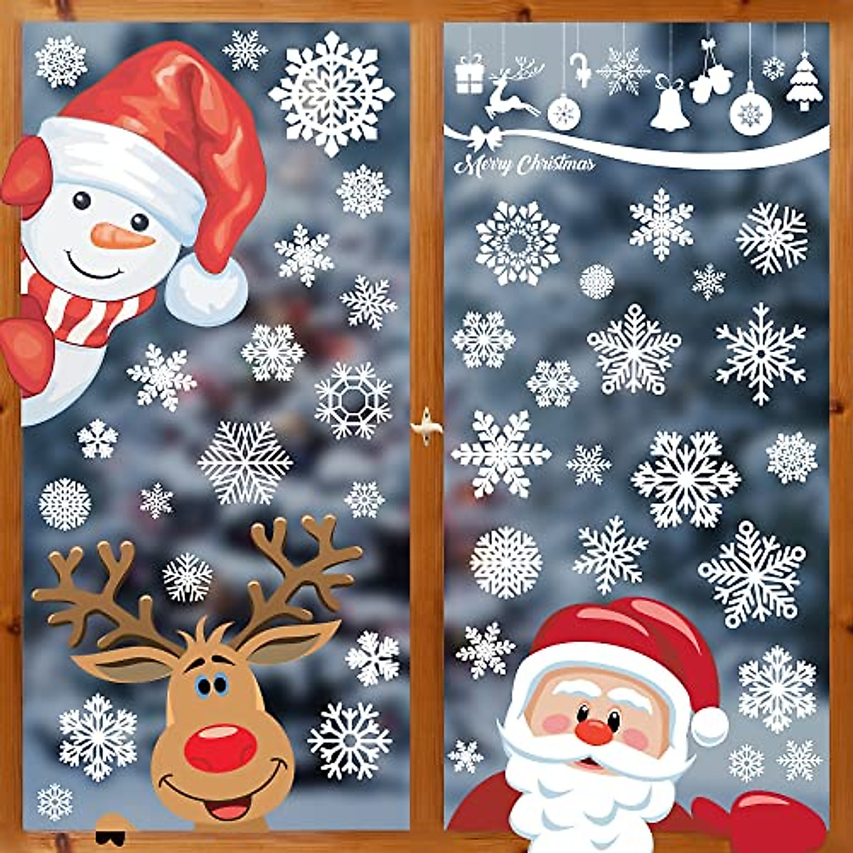 Double-Sided Christmas Window Clings, Window Decorations Stickers for Glass,Adorable Designed Decorative Window Film Christmas Snowflakes Clings with Santa Claus,Reindeer,Snowman,ELF