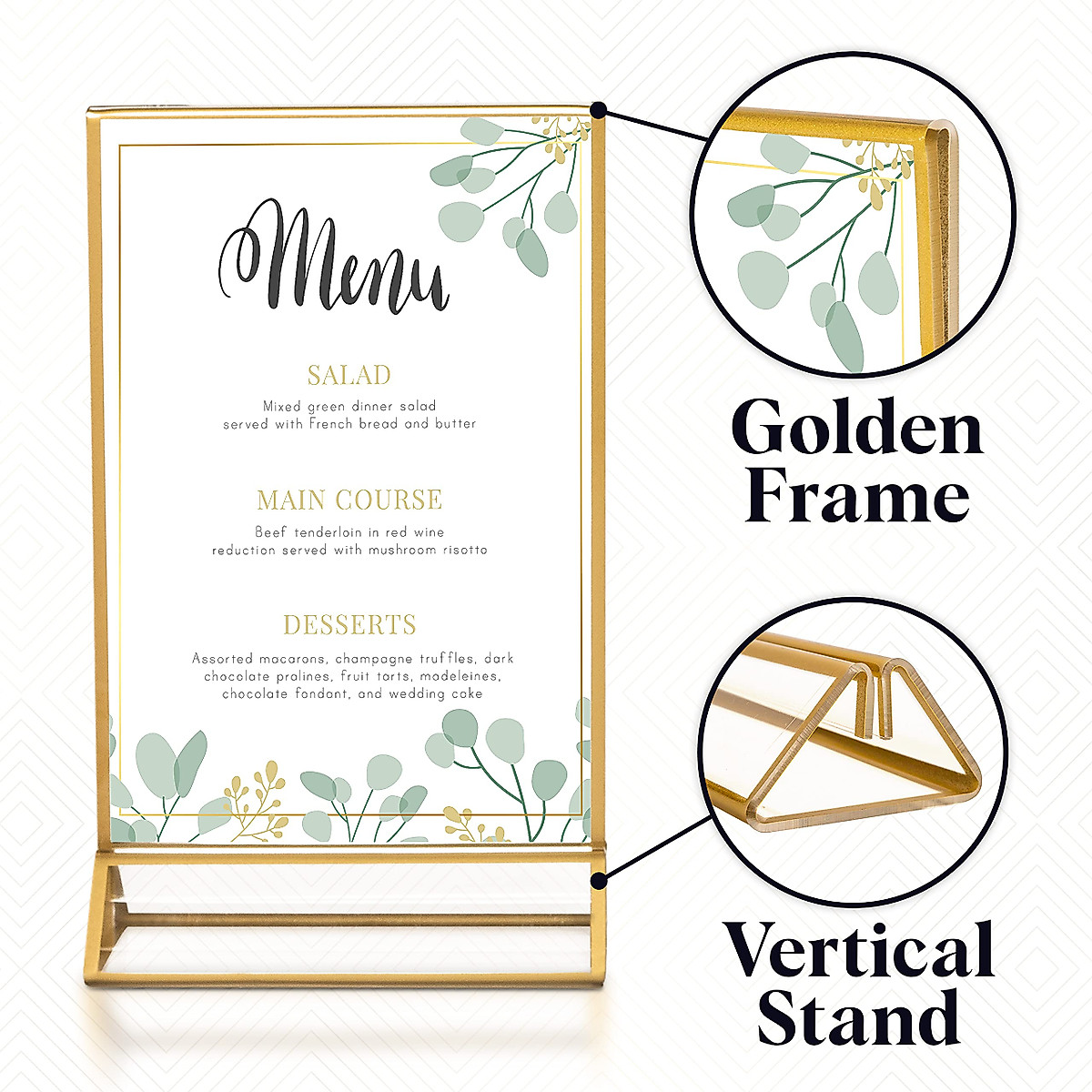 SUPER STAR QUALITY Clear Acrylic 2 Sided Frames with Gold Borders and Vertical Stand | Ideal for Wedding Table Number Holder, Double Sided Sign, Clear Photos, Menu Holders