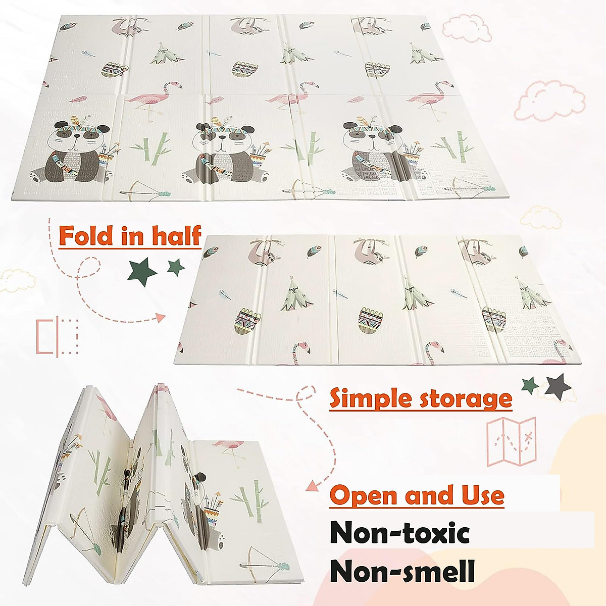 Baby Playmat for Crawling,0.6in Thick Extra Large Foldable Play Mat for Baby, Waterproof Non Toxic Anti-Slip Reversible Foam Playmat for Toddlers Kids(79 * 71 * 0.4)