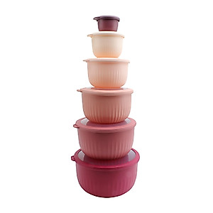 COOK WITH COLOR Prep Bowls with Lids- Wide and Deep Nesting Plastic Small Mixing Bowl Set with Lids, 12 Piece Set - Deep Bowls, Rose