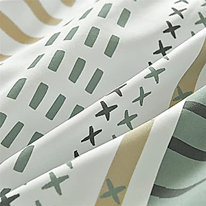 Davulos Boho Stripe Comforter Set King Size 7 Piece Bed in a Bag, White Sage Green Patchwork Striped Comforter and Sheet Set, Soft Microfiber Complete Bedding Set for All Season(Green,King)