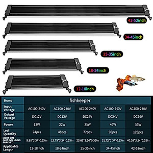 fishkeeper 22W LED Aquarium Light Full Spectrum Planted Fish Tank Light, 10 Levels of Brightness Adjustable 24/7 Mode with Timer Aluminum Alloy Shell Extendable Brackets for 18-24 inch