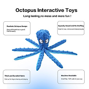 CPYOSN Dog Squeaky Toys Octopus - No Stuffing Crinkle Plush Dog Toys for Puppy Teething, Durable Interactive Chew Toys for Small, Medium and Large Dogs Training and Reduce Boredom, 2 Pack