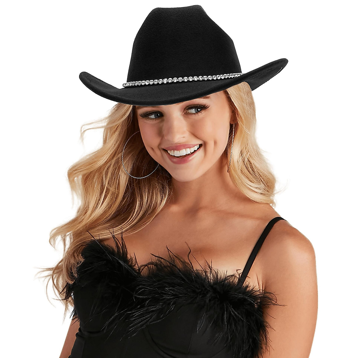 Classic Felt Wide Brim Western Cowboy & Cowgirl Hat with Buckle for Women and Men(Size:M)