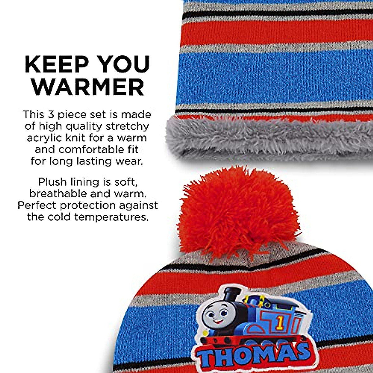 Thomas & Friends Boys Winter Hat And Mittens Set, Toddler Beanie For Ages 2-4