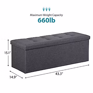 ZENY 43.3 inches Folding Storage Ottoman Bench Storage Chest Footrest with Foam Padded Seat, Great for Bedroom, Entryway and Living Room, Holds up to 660 lb, Dark Gray