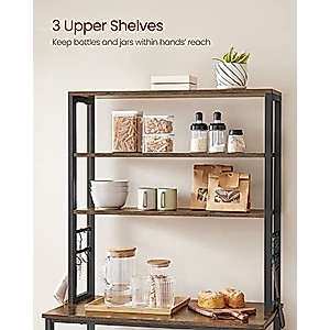 VASAGLE Baker's Rack, Microwave Oven Stand, Kitchen Tall Utility Storage Shelf, 6 Hooks and Metal Frame, Industrial, 15.7 x 31.5 x 65.7 Inches, Rustic Brown and Black UKKS019B01