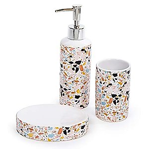 Bodico 3-Piece Marble Terrazzo Print Bathroom Accessory Set, 8 x 7 inches, Orange