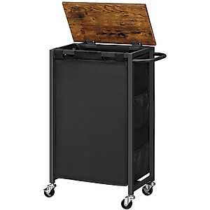 HOOBRO Slim Laundry Hamper with Lid, 11Gal Rolling Laundry Basket with Wheels, Laundry Sorter with Side Pockets and Handle, Oxford Fabric Bag, Space-Saving, Rustic Brown and Black BF24XY01G2