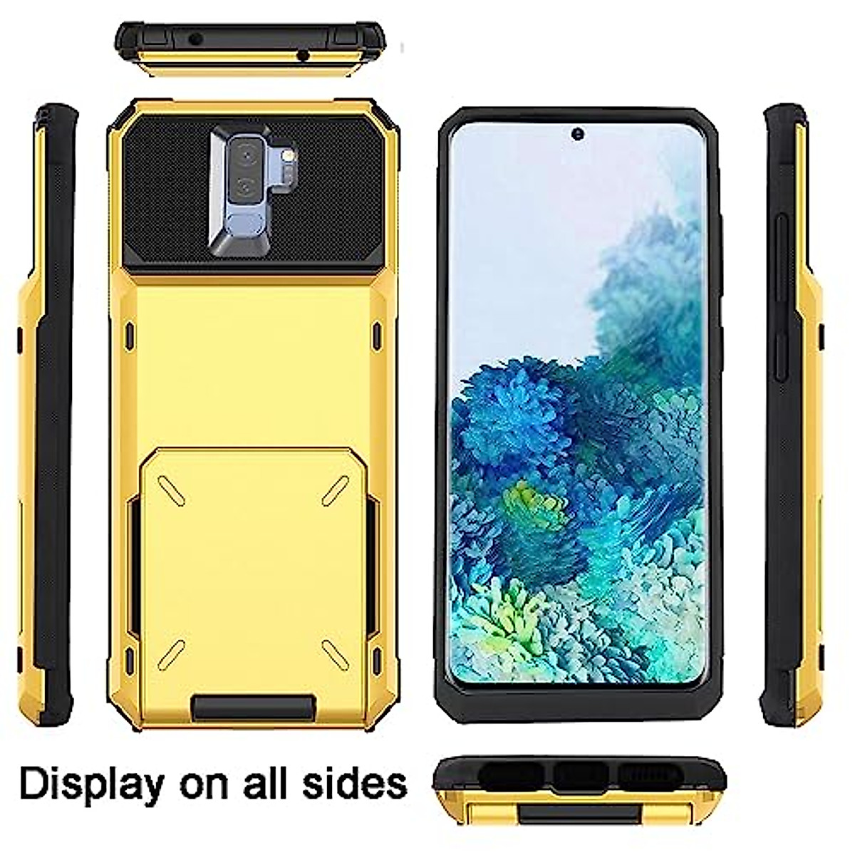 MuZiFei Galaxy S9 Plus Wallet Case Card Holder ID Slot Scratch Resistant Dual Layer Protective Bumper Rugged TPU Rubber Armor Hard Shell Cover Phone Cases for Samsung Galaxy S9+ Plus,Yellow