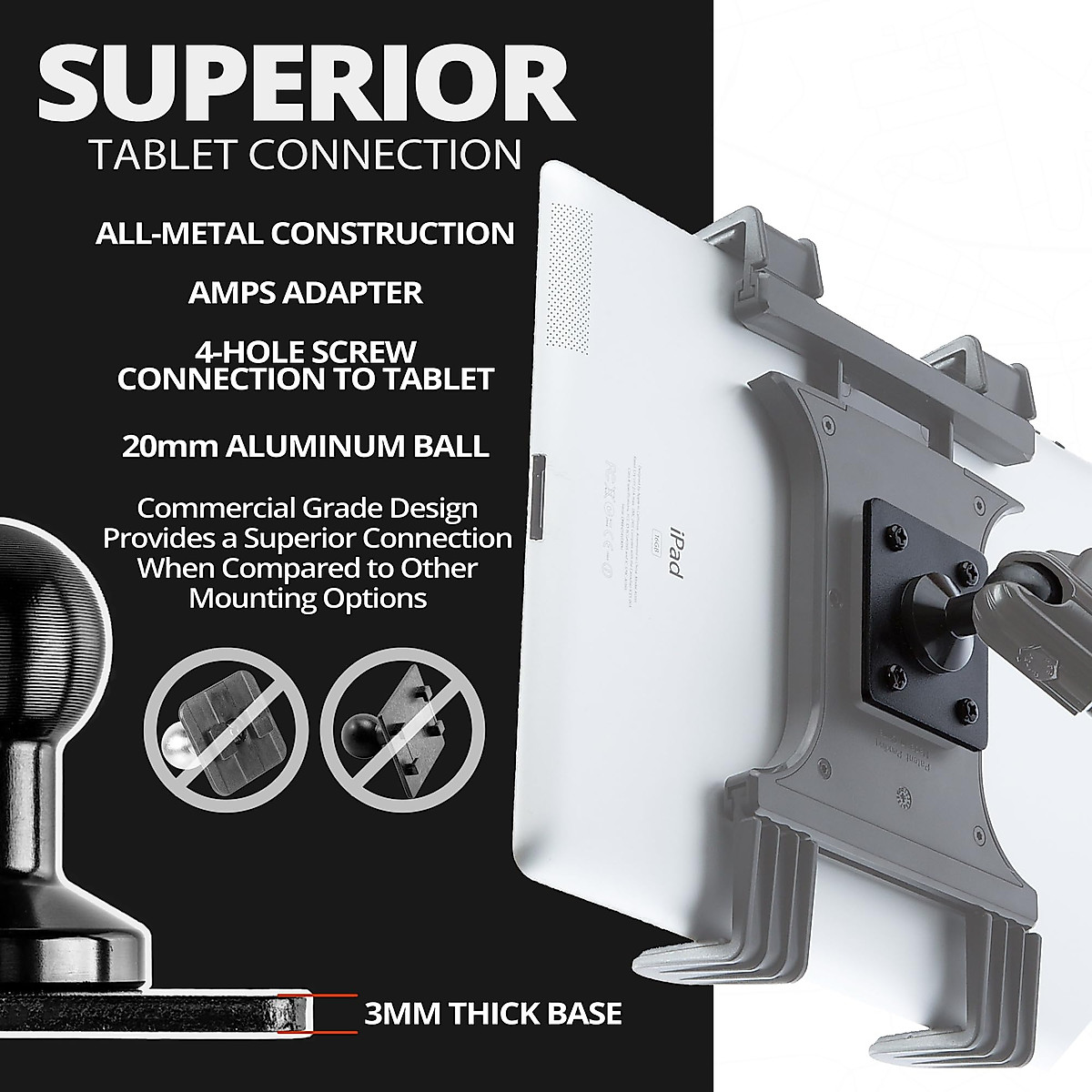 Industrial Metal Drill Base Tablet Mount - By TACKFORM [Enduro Series] - iPad Holder for wall or truck. ELD Mount | Compatible with iPad Mini, IPad Pro 12.9, Galaxy S, Surface Pro & Switch