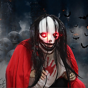 Halloween Mask Ghost face Scary with Hair LED Light up Zombie Horror Full Head Masque Decorations Costume Creepy Cosplay Prop