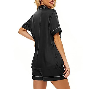 Zando Womens Two Piece Pajama Set Sexy Pajamas for Women Silk Ladies Pajamas Satin Pajamas Womens Button Down Pajama Shorts Set Women's Sleepwear Bride Pajamas Comfort PJS Black Small