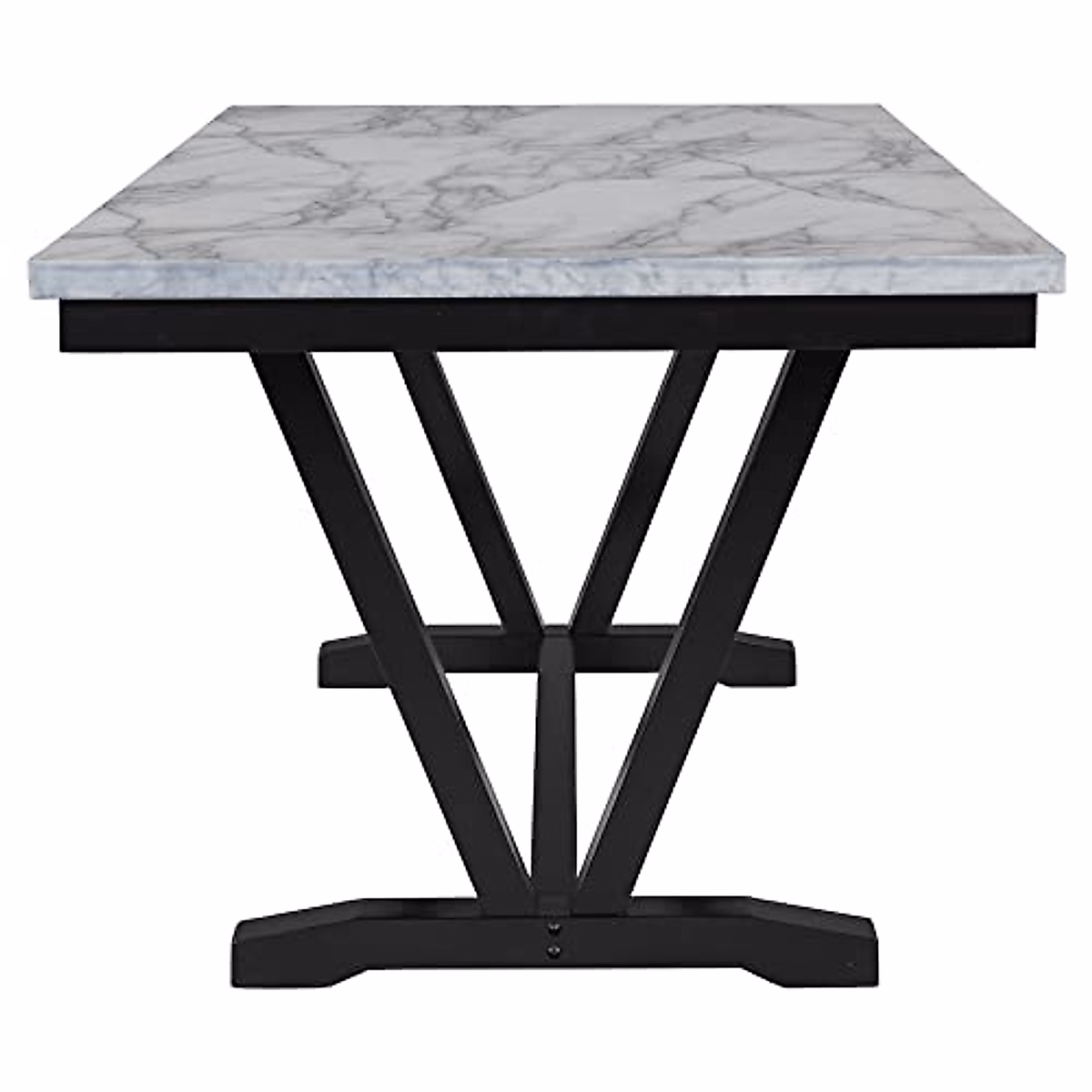 6 Piece Dining Table Set, Modern Style 6-Person Dining Table with 4 Upholstered Chairs & a Bench, Wood Kitchen Table Set for 6 Persons, White +Black