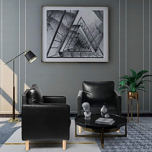 STHOUYN Black Faux Leather Accent Chairs Set of 2 Small Living Room Bedroom Chairs, Comfy Reading Chair Single Sofa for Adults, Suitable Small Spaces Office Couch, Easy Assembly