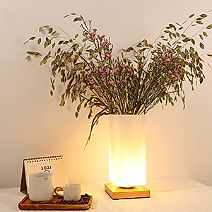 Floresita Vase Lamp Table Lamp USB Charge Flower Lamp Vase Table Lamp Dimmable Bedside Lamp Frosted Glass Shade with Wood Base for Bedroom Living Room Office Desk