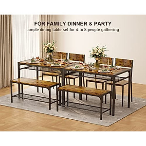Gizoon Kitchen Table and 2 Chairs for 4 with Bench, 4 Piece Dining Table Set for Small Space, Apartment (Rustic Brown)