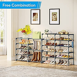 Tribesigns Shoe Rack Organizer, 36-44 Pairs Shoe Storage Shelf, 10 Tiers Shoe Stand, Shoe Rack for Closet, Boot Organizer with 2 Hooks, Stackable Shoe Tower