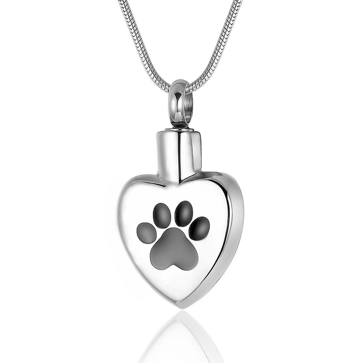 VEKETE Heart Shaped Memorial Urn Necklace Pet Ashes Cremation Pendant Stainless Steel Urn Jewelry With Paw Print