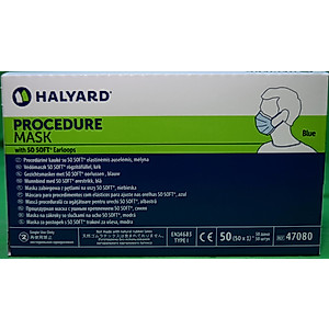 HALYARD Single-Use, Disposable Earloop Medical Mask, Designed For Short-Term Wear, Pleat-Style w/Earloops, Blue, 47080 (Box of 50)