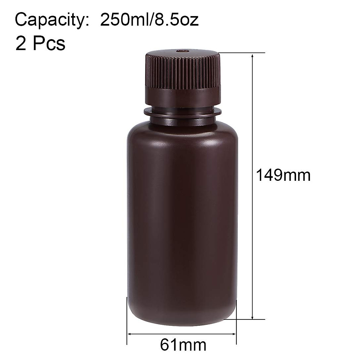 uxcell Plastic Lab Chemical Reagent Bottle 250ml/8.5oz Small Mouth Sample Sealing Liquid Storage Container Brown 2pcs