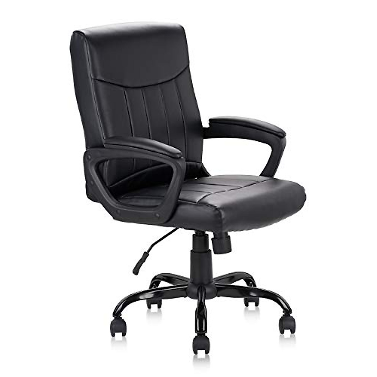 CLATINA Leather Office Executive Chair, Mid Back Computer Desk Chair with Lumbar Support and Padded Armrests, Ergonomic Adjustable Swivel Chair for Home, Black