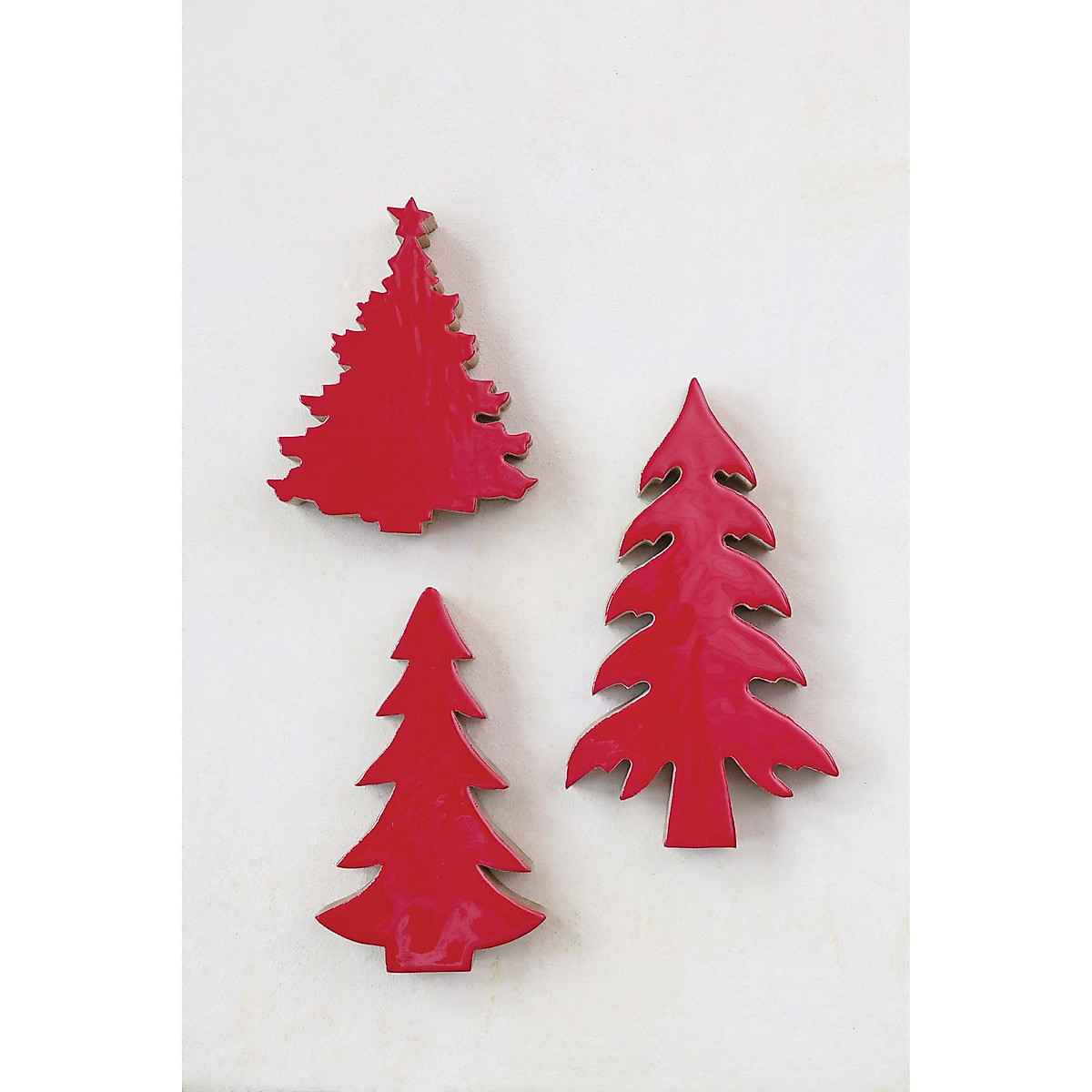 Creative Co-Op Enameled Mango Wood Christmas Tree, Red
