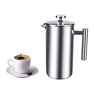 vitasunhow Insulated French Press Coffee Maker Stainless Steel Double-Wall Metal 3 Level Filtration System, Rust-Free Dishwasher Safe