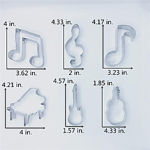 LILIAO Music Cookie Cutter Set - 6 Piece - Violin, Piano, Electric Guitar, Music Note, G Clef and Eighth Note Biscuit Fondant Cutters - Stainless Steel