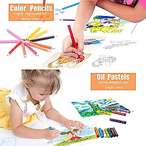 Art Supplies, KINSPORY 228 Pack Art Sets Crafts Drawing Coloring kit, Double-Side Trifold Art Easel, Oil Pastels, Crayons, Colored Pencils, Creative Gift for Beginners Artists Girls Boys Kids (Black)