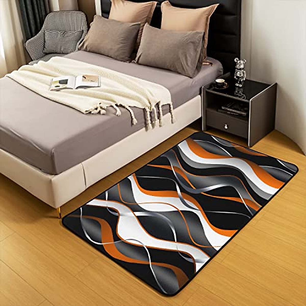 Orange Grey White Black Stripes Area Rug 3'x5' Geometric Living Room Rugs for Geometry Bedroom Home Decor Modern Striped Art Carpet Ultra Soft Non-Slip Indoor Floor Mat