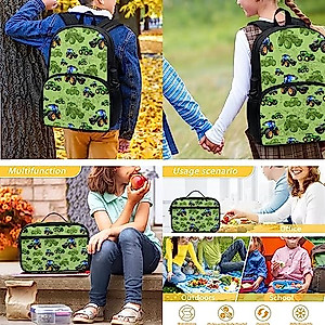 Drydeepin Cartoon Farm Tractor Kids Backpack with Lunch Box for Boys Lightweight School Bag Set 2 In 1 Backpack and Lunch Bag Middle School Primary School Student Bookbag Casual Daypack