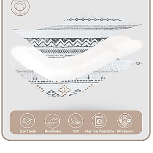 Y-PLWOMEN King Quilt, 100% Cotton Boho King Size Quilt, White/Gray Striped Geometric Quilt Set King, Bohemian Lightweight Soft King Bedspreads for All Season, 3-Pieces