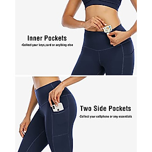 CHRLEISURE Leggings with Pockets for Women, High Waisted Tummy Control Workout Yoga Pants(Black,DGray,Navy,Wine,JLGreen, M)