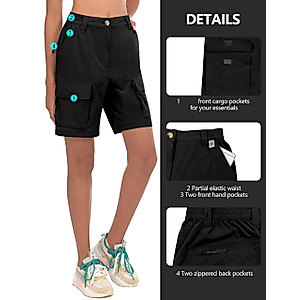 Mapamyumco Womens Hiking Shorts, Quick Dry Cargo Shorts Women for Golf Travel, Stretch Lightweight Black S