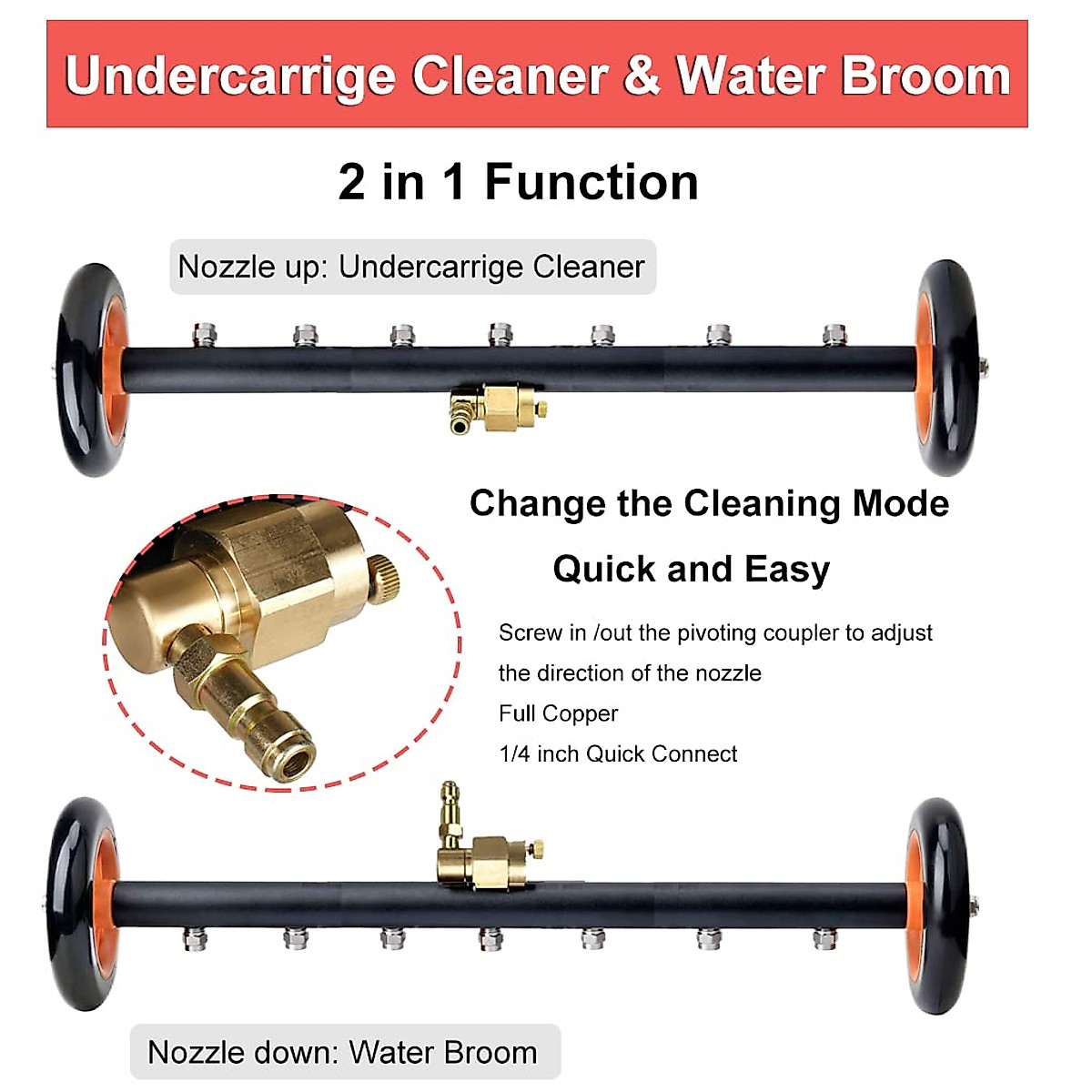 Undercarriage Pressure Washer Attachment,Dual-Function Water Broom Undercarriage Pressure Washer Surface Cleaner, 24 inch 4000 PSI Power Washer Underbody Car Washer with 7 Nozzles and 3 Extension Wand