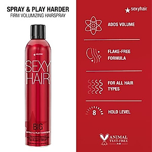 SexyHair Big Spray & Play Harder Firm Volumizing Hairspray, 10 Oz | All Day Hold and Shine | Up to 72 Hour Humidity Resistance