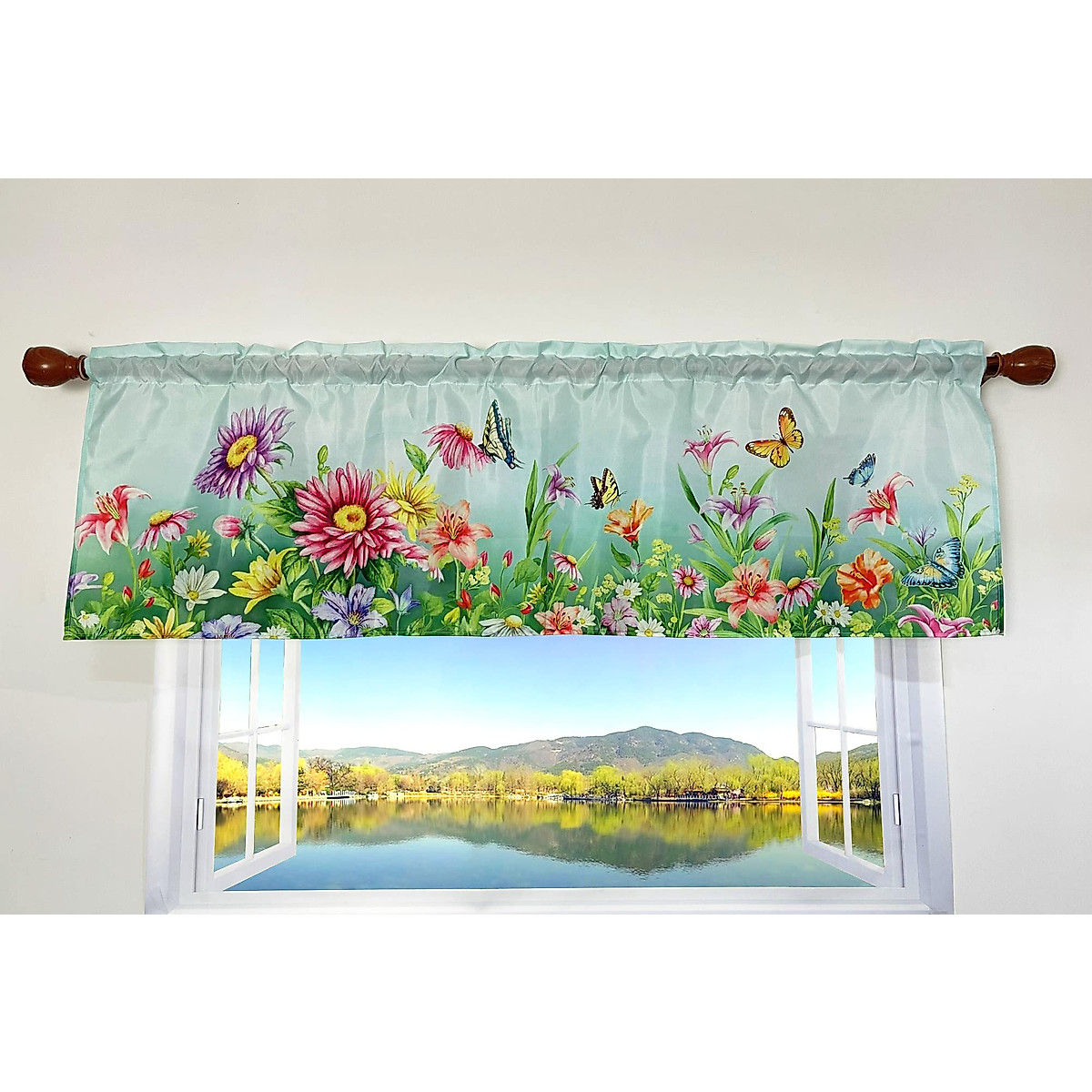 Garden Butterflies Flowers Window Curtain Valance for Spring Summer Everyday Rod Pocket 58 X 18 Inches