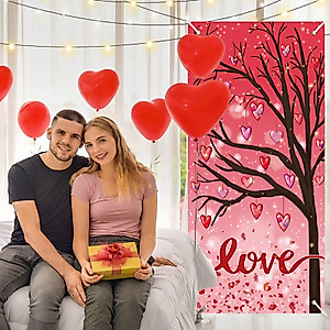 Valentines Love Door Cover Decorations Love Tree Spring Valentines Door Banner Red Pink Love Heart Front Door Hanging Backdrop Banner for Valentine's Day Wedding Anniversary Bridal House Supplies